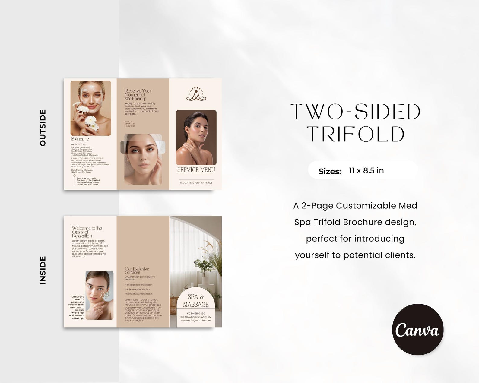 Med Spa Trifold Brochure Pamphlet, Med Spa and Massage Service, Med Spa ...