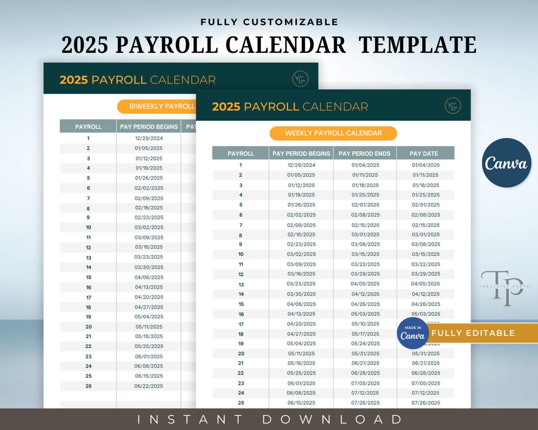2025 Payroll Calendar, Employee Payroll, Company Calendar, Printable ...