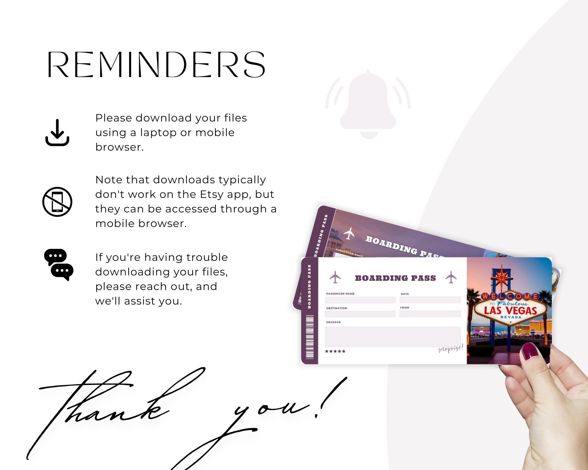 Las Vegas Boarding Pass, Las Vegas Surprise Trip, Las Vegas Gift Ticket ...