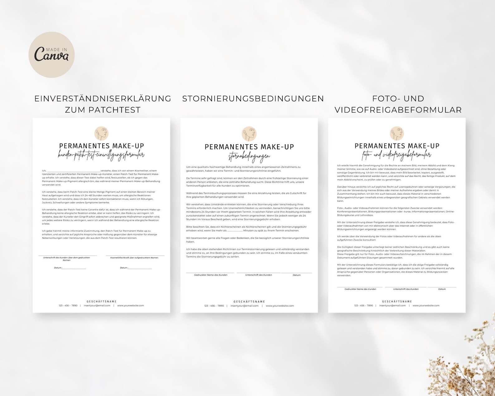 GERMAN Permanent Makeup Forms, Editable PMU Consent Form Template ...