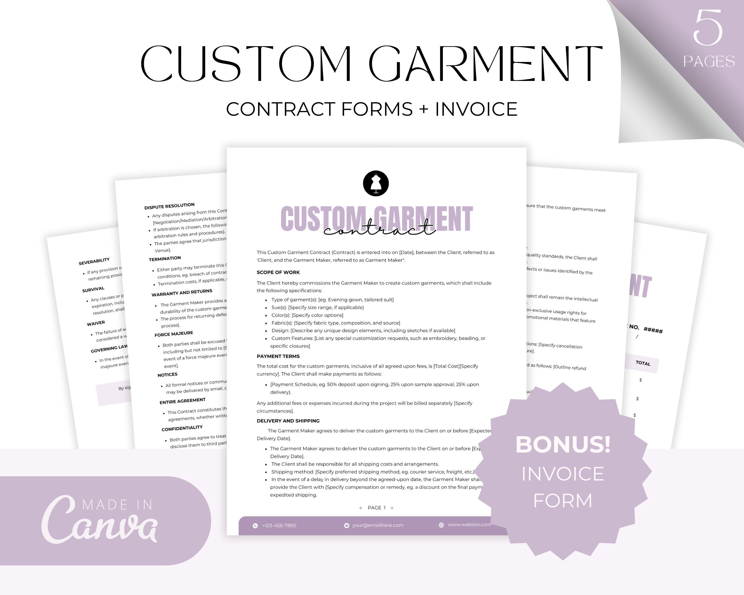Custom Garment Contract, Tailor Made Clothing Agreement, Bespoke ...