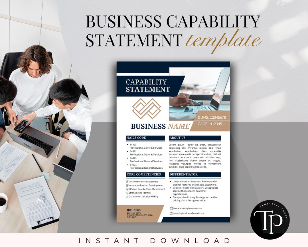 Business Capability Statement Template, Business Document, Contracting Business, Corporate Flyer ...