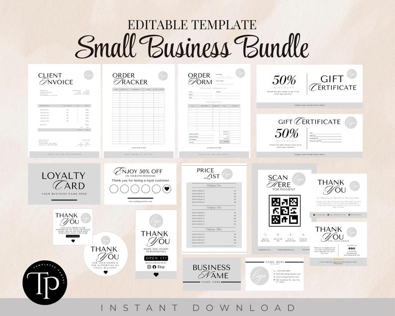 Small Business Bundle, Order Form and Tracker, Thank You Cards & Sticker, Gift Certificate ...