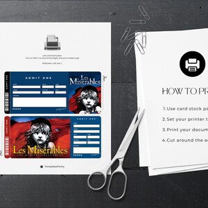 Printable Les Miserables Theatre Ticket, Personalized Event Ticket ...