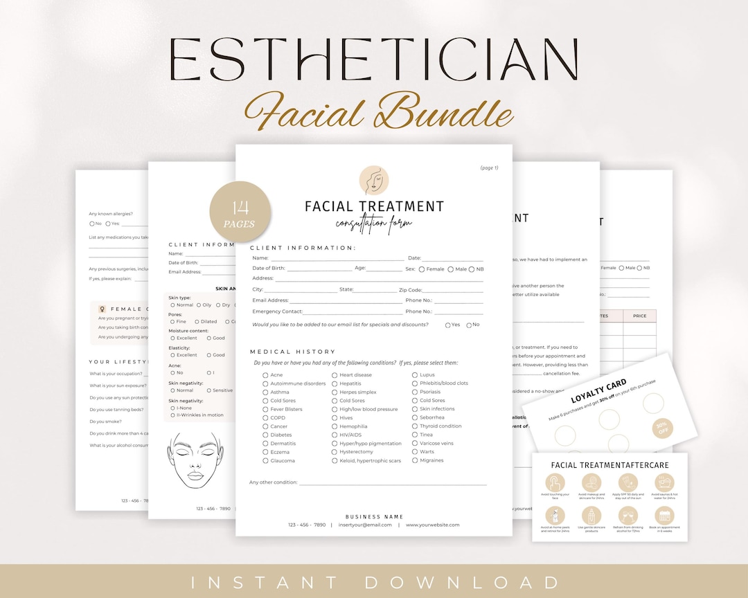 Esthetician Facial Treatment Bundle Form Template, Facial Consultation ...