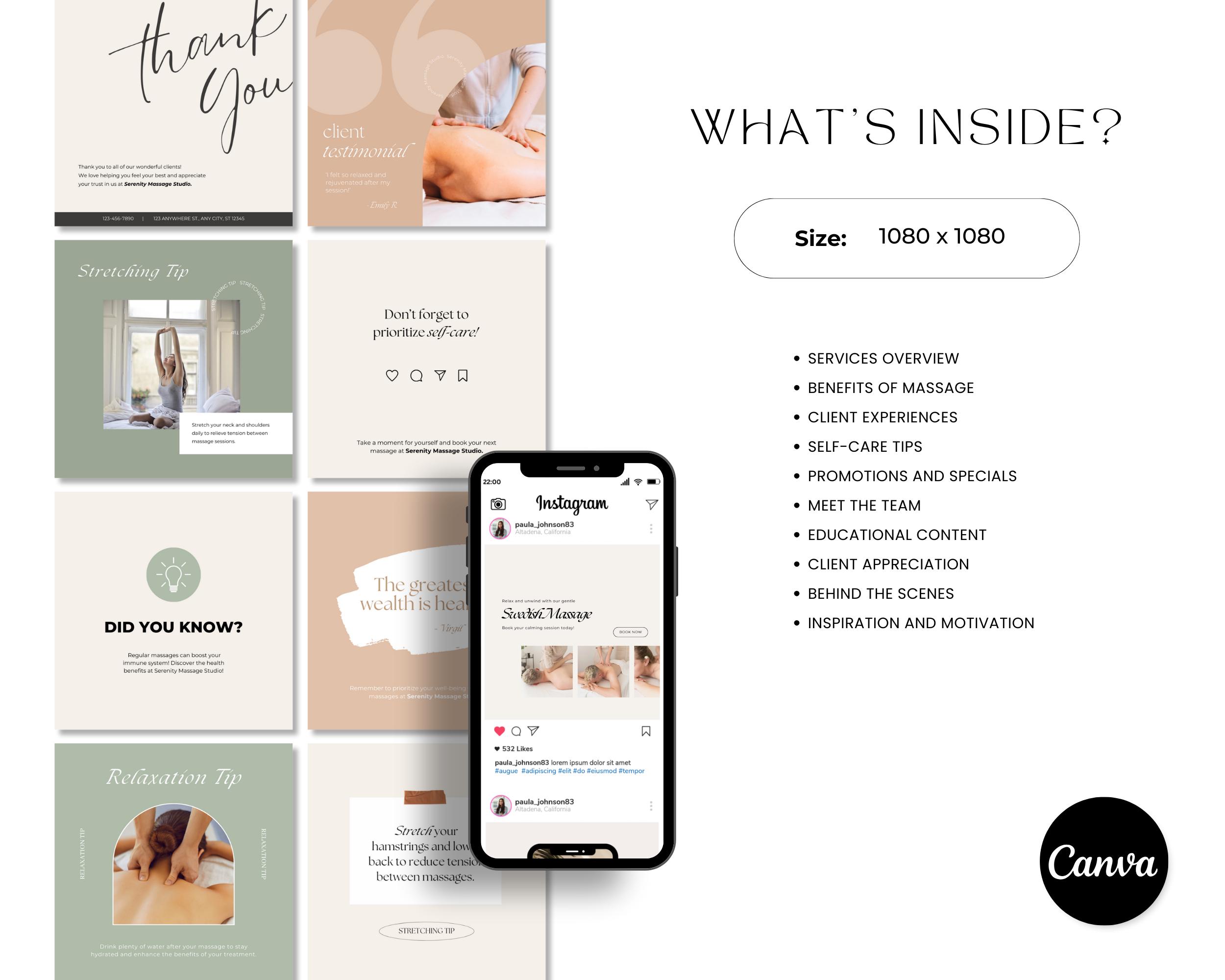 Massage Therapist Instagram Posts Template, Massage Therapist Instagram ...