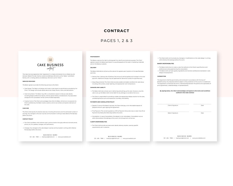 Editable Wedding Cake Contract Template, Wedding Cake Order, Catering ...