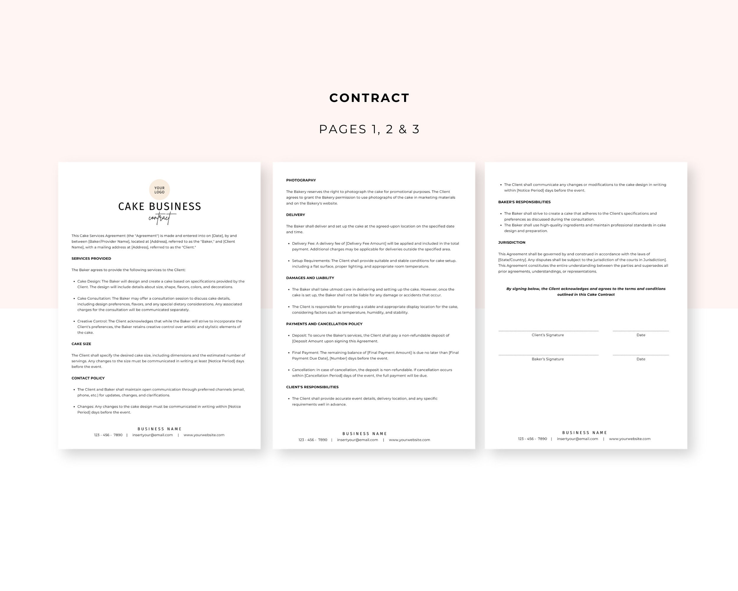 Editable Wedding Cake Contract Template, Wedding Cake Order, Catering ...