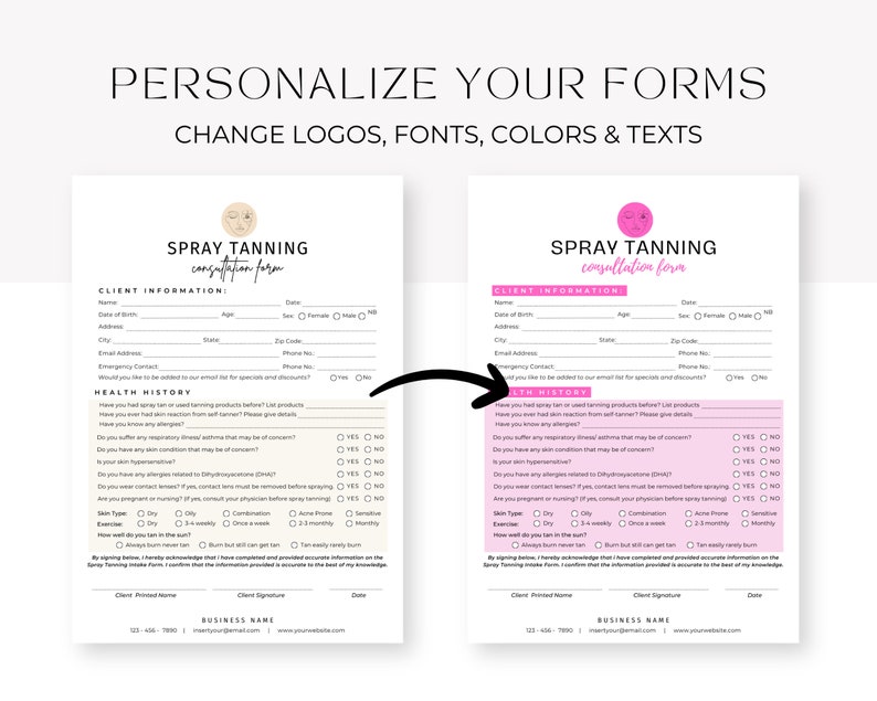 Spray Tan Consent Form, Tanning Consent, Tanning Salon Forms, Editable ...