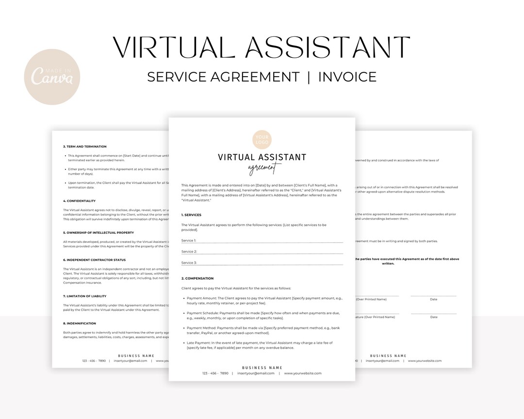 Editable Virtual Assistant Contract, Virtual Assistant Services ...