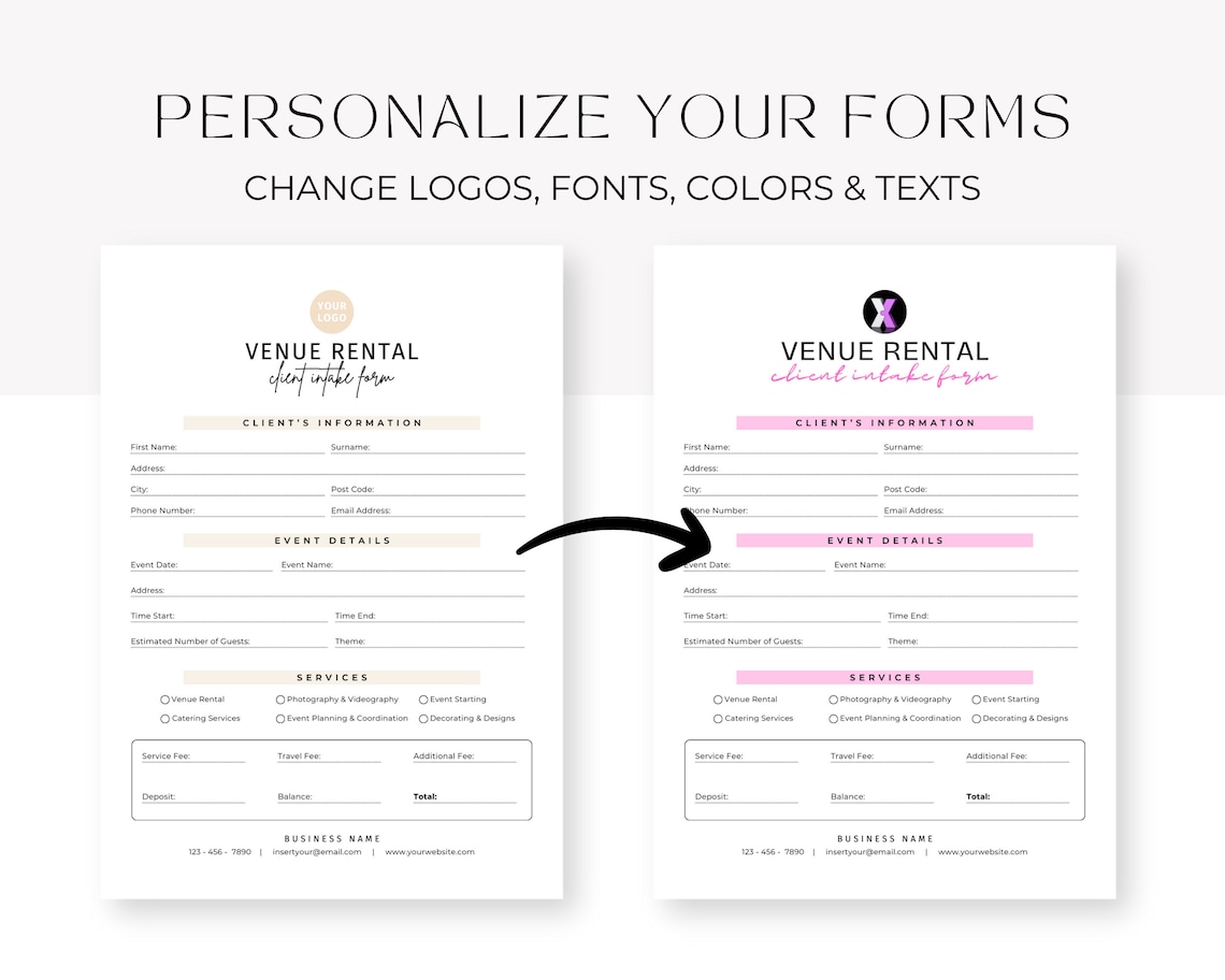 Venue Rental Forms Bundle, Wedding Venue Contract Template, Event ...