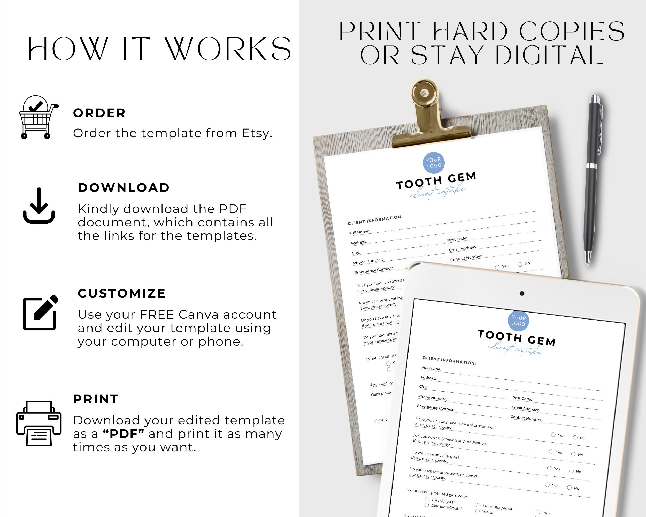 Tooth Gem Consent Form, Teeth Gem Forms, Tooth Jewelry, Esthetician ...