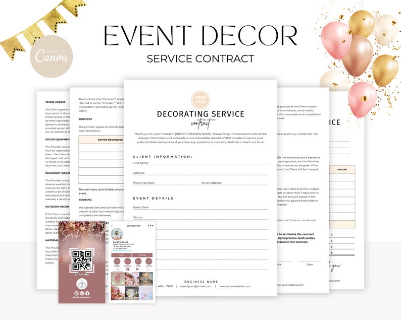 Event Decorating Services Contract, Client Service Agreement, Editable ...