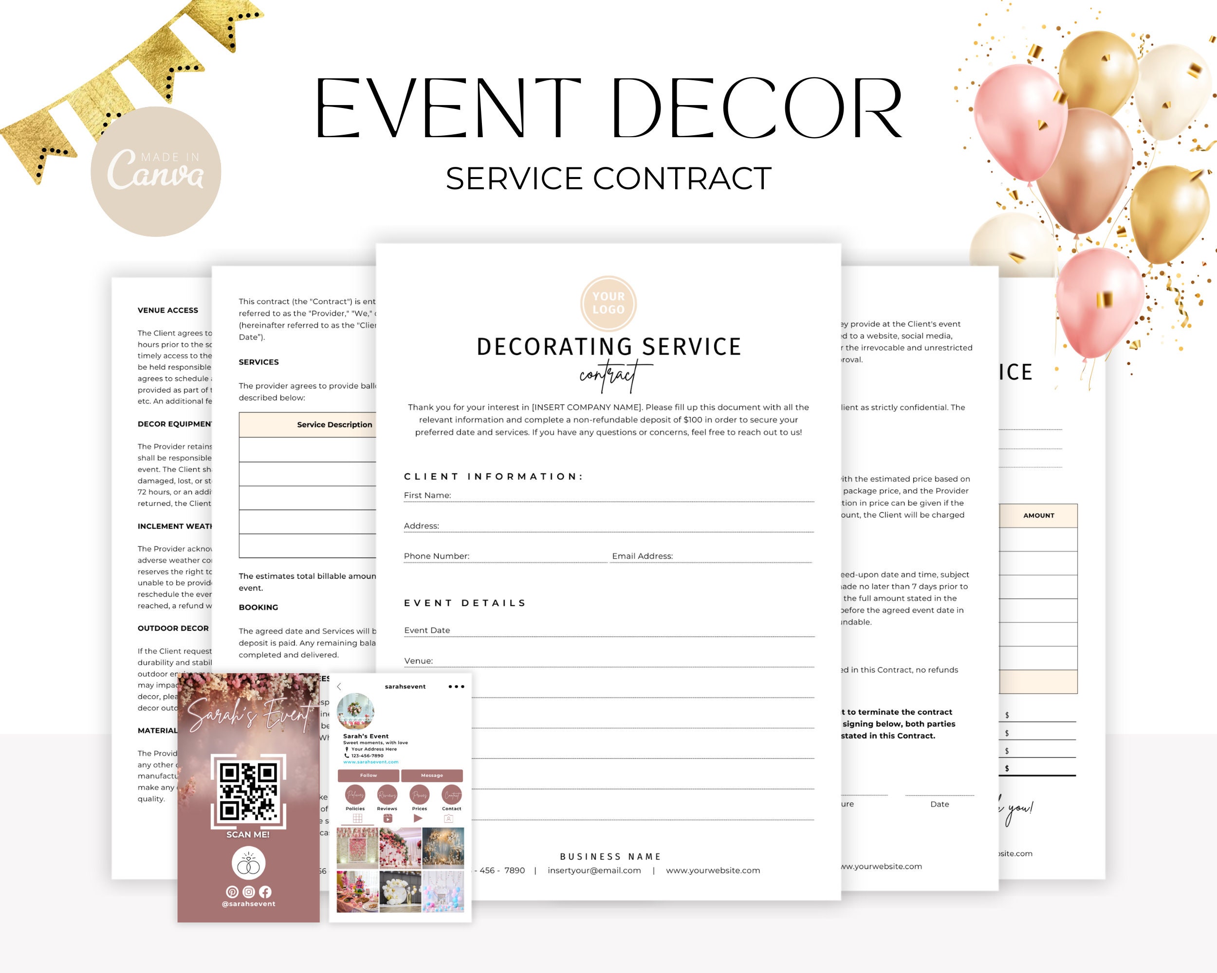 Event Decorating Services Contract, Client Service Agreement, Editable ...