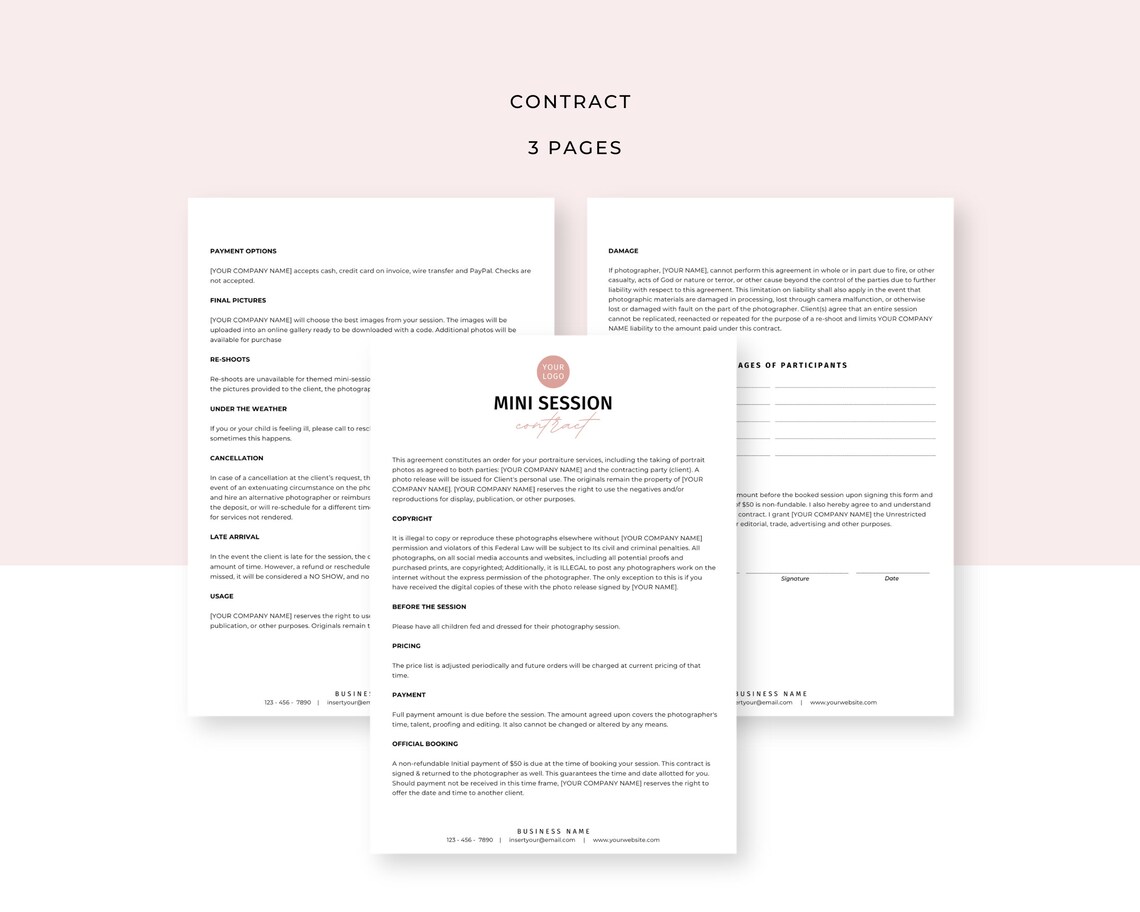 Editable Mini Session Photography Contract Template. Mini Session ...