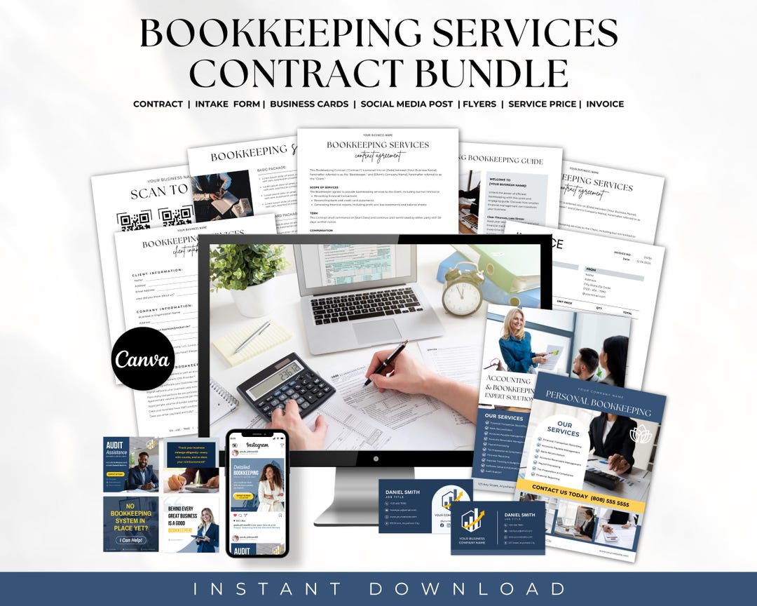 Bookkeeping Template Bundle, Bookkeeper Social Media, Bookkeeper Flyer ...