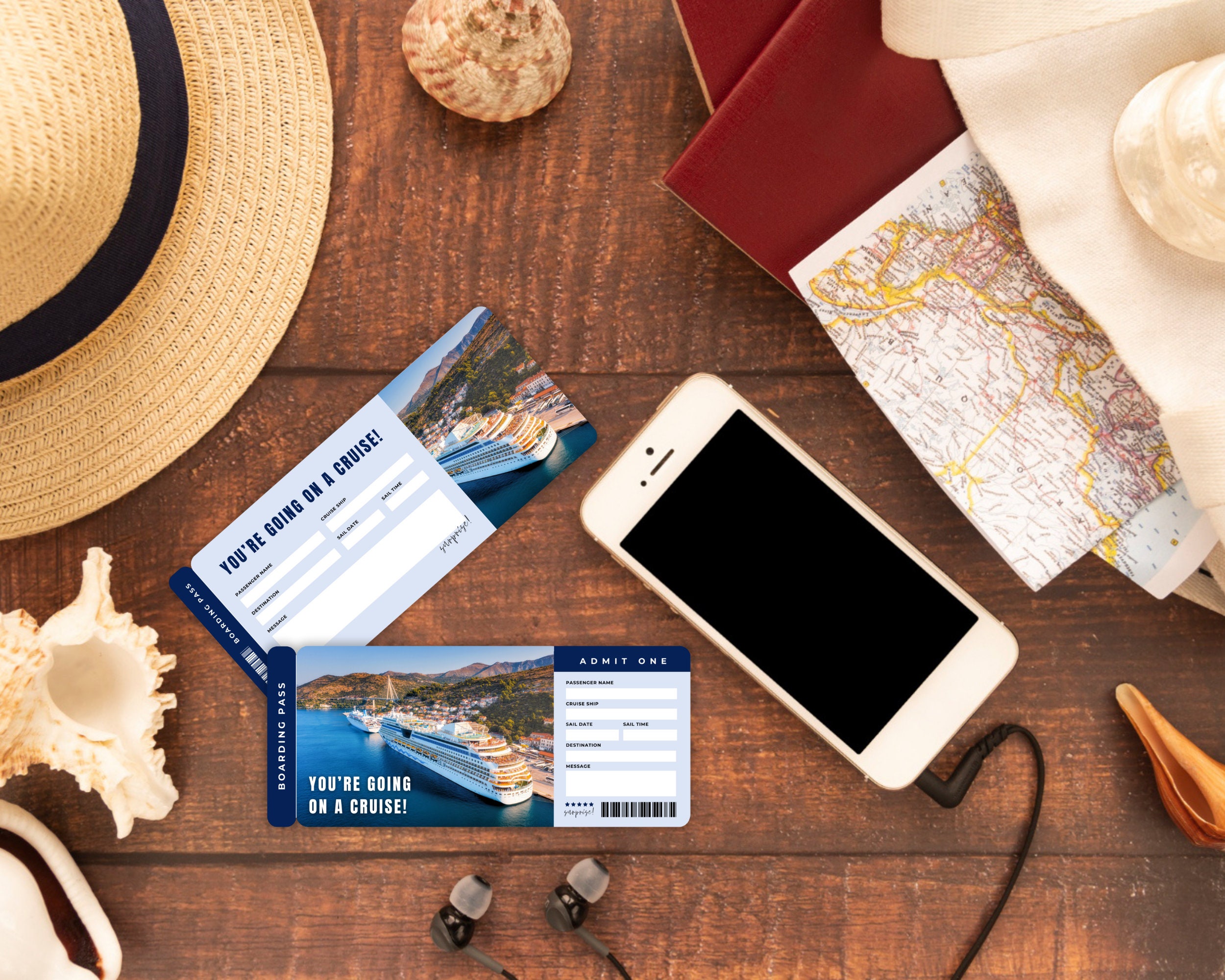 Printable Cruise Ticket Template, Cruise Surprise Ticket, Gift Ticket ...