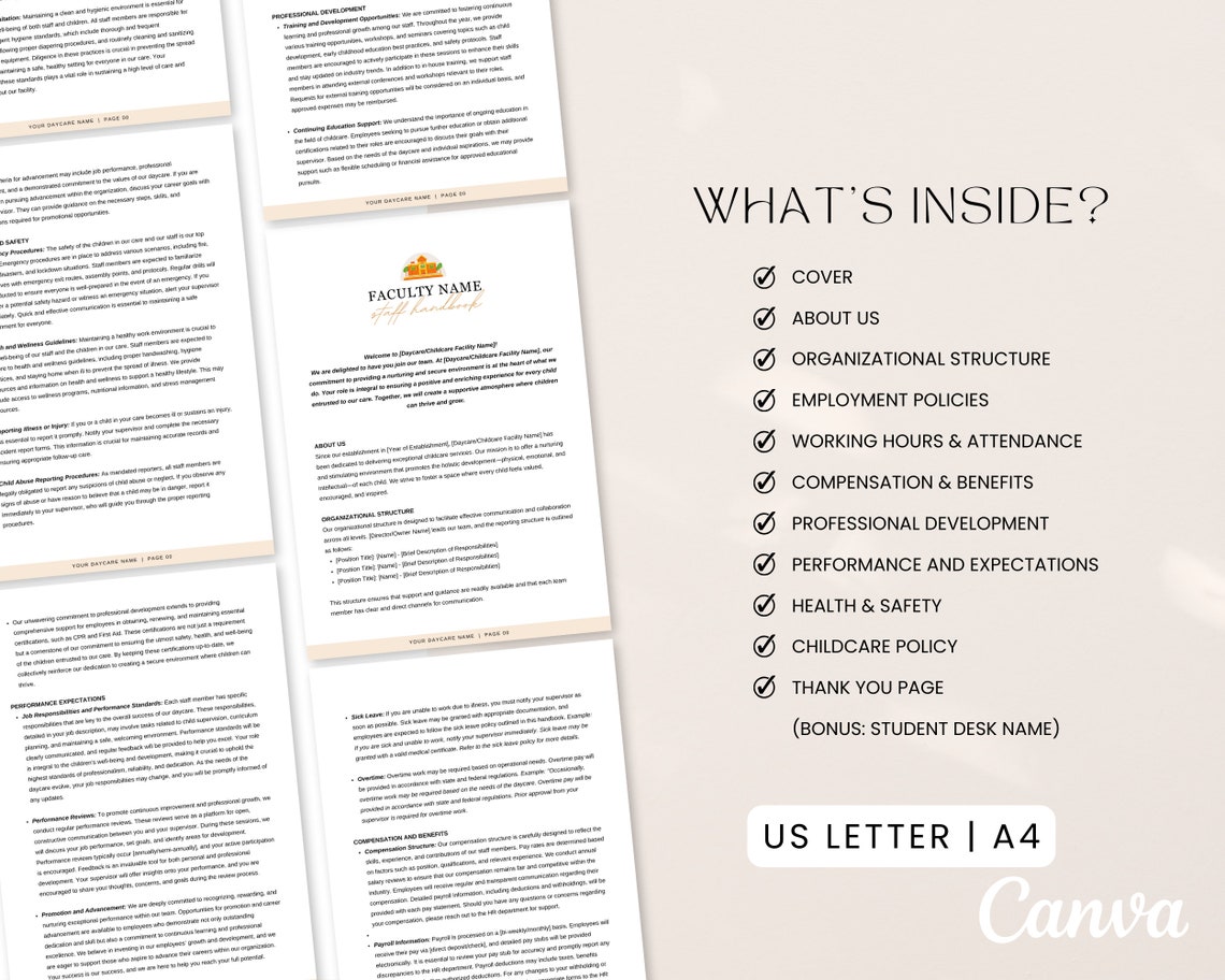 Daycare Staff Handbook, Editable Childcare Staff Handbook Template ...