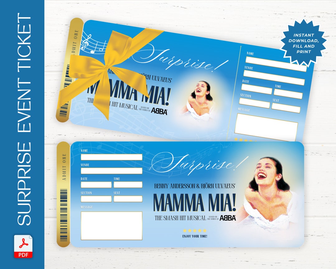 Printable Mamma Mia Broadway Surprise Ticket Mamma Mia Musical