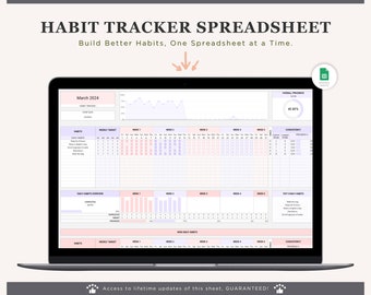 2024 Habit Tracker Spreadsheet | Google Sheets Template | Daily Habit ...