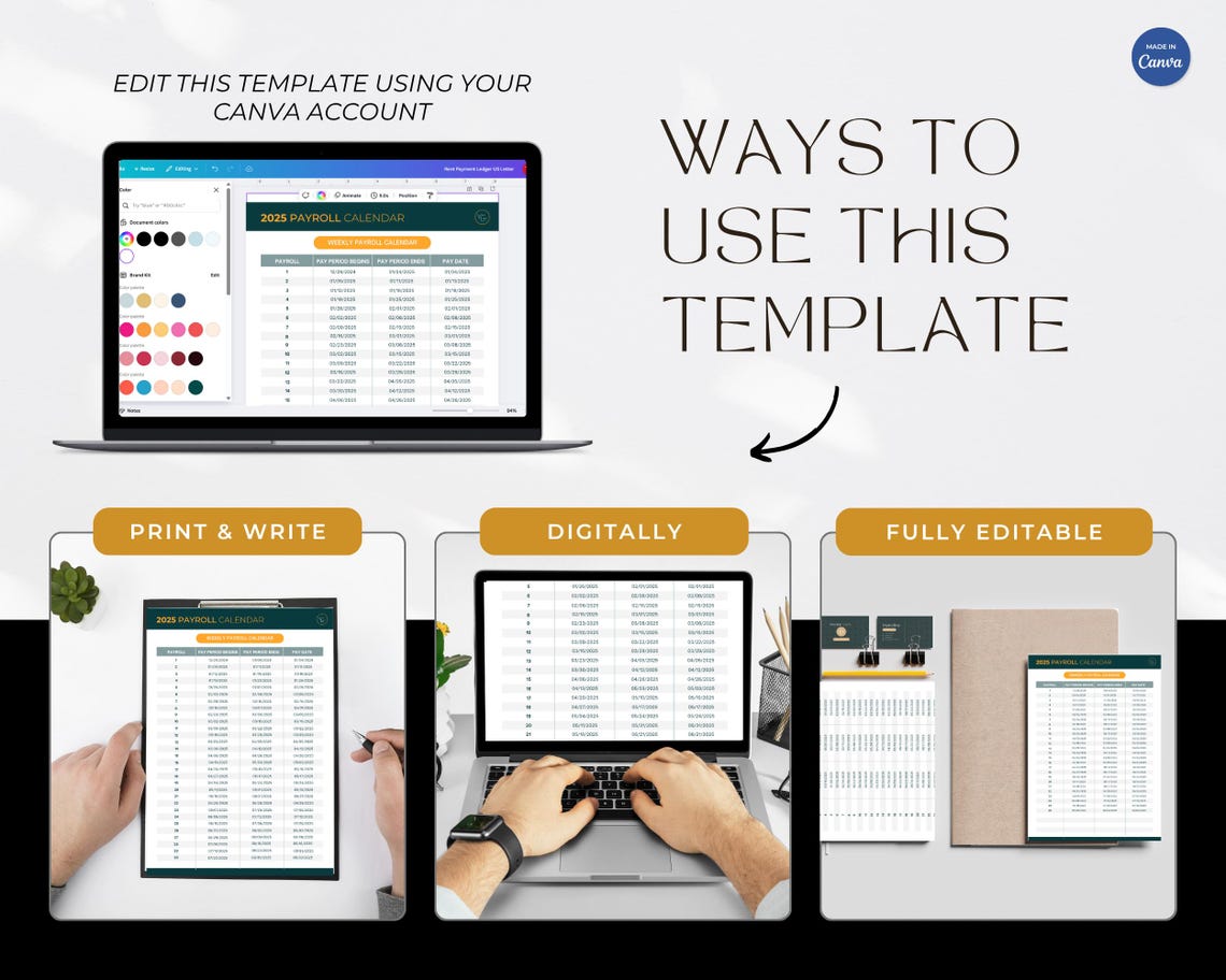 2025 Payroll Calendar, Employee Payroll, Company Calendar, Printable ...