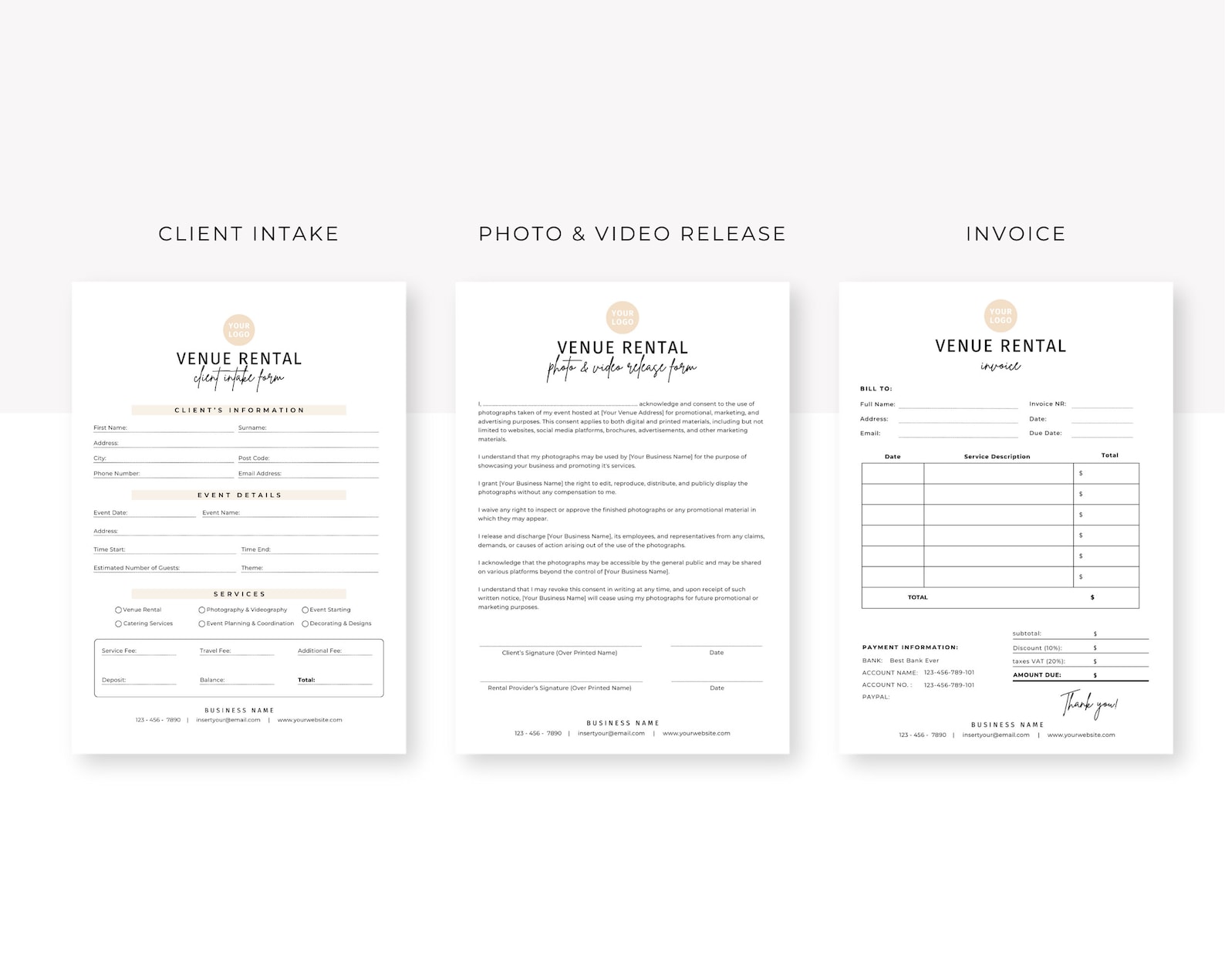 Venue Rental Forms Bundle, Wedding Venue Contract Template, Event Center Services Agreement ...