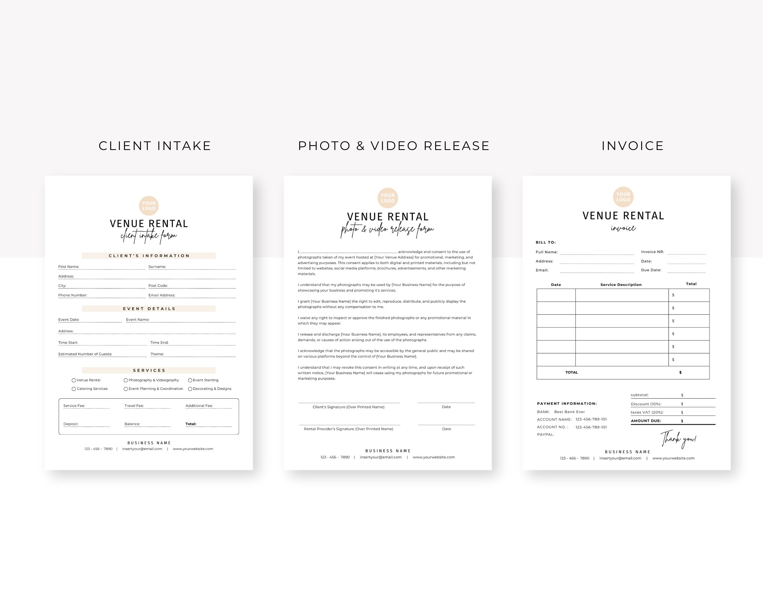Venue Rental Forms Bundle, Wedding Venue Contract Template, Event ...