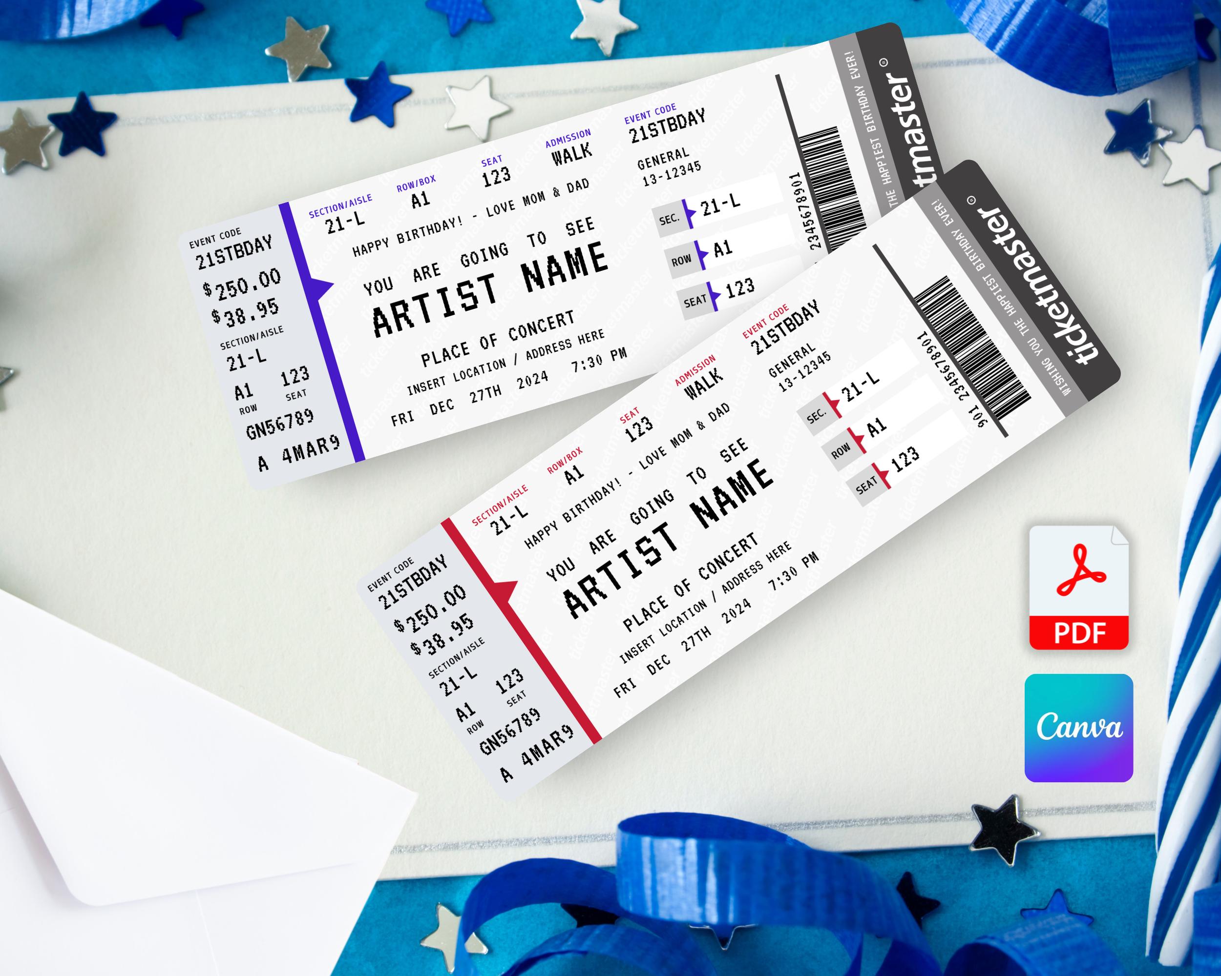 Concert Tickets Gift Ticket Vouchers, Ticketmaster, Concert Ticket ...