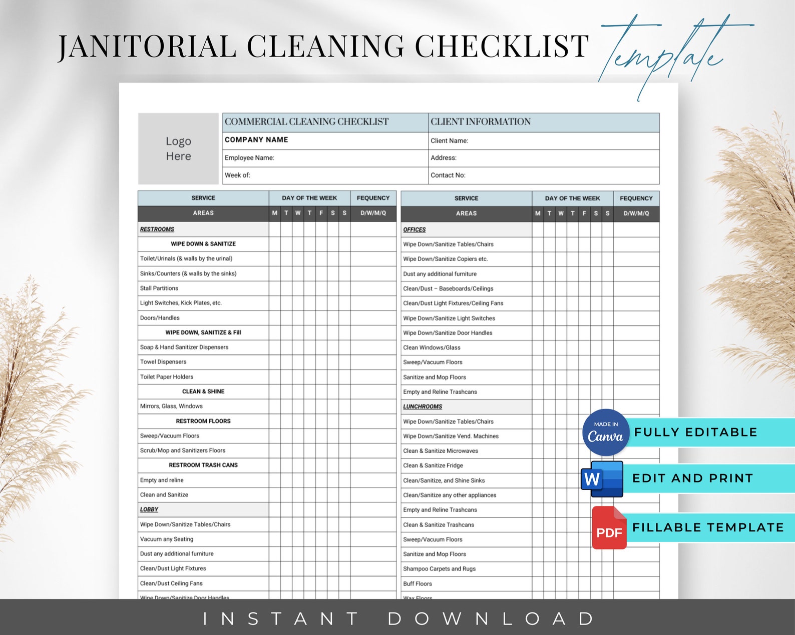 Checklist for Cleaning Service, Janitorial Cleaning Checklist, Janitorial Frequency Chart ...