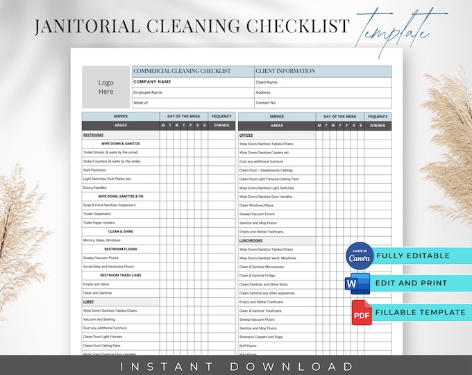 Cleaning Checklist Template, Janitorial Cleaning Business, Commercial ...