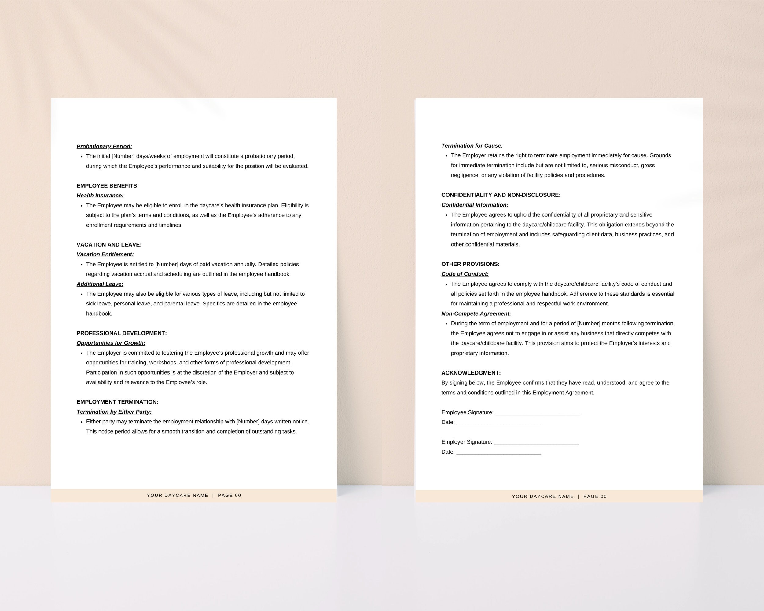 Daycare Staff Employment Agreement, Employment Contract Template ...