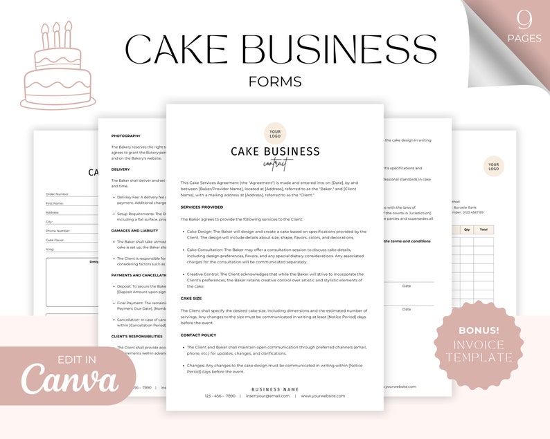 Editable Wedding Cake Contract Template, Wedding Cake Order, Catering ...