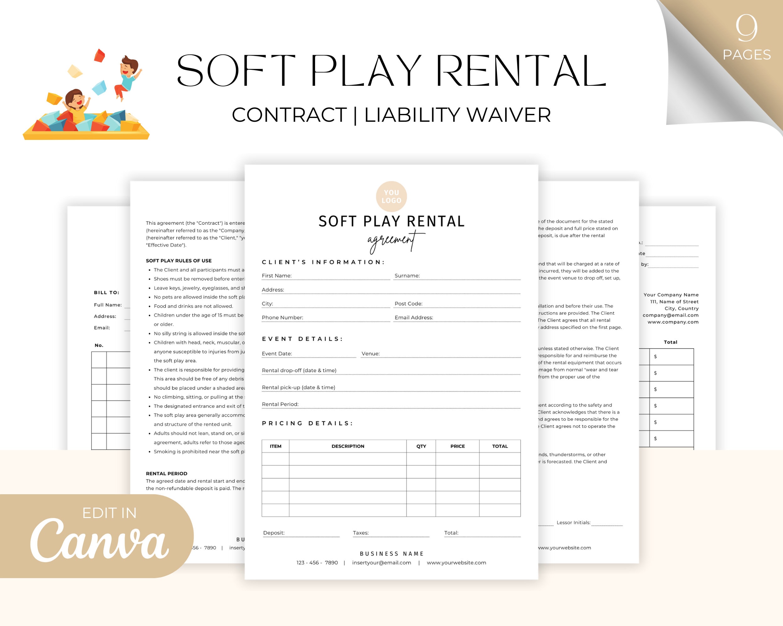Soft Play Equipment Rental Contract Agreement Template, Editable ...