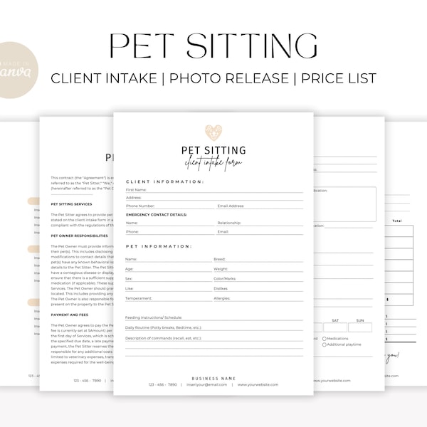 Pet Sitting Forms - Etsy