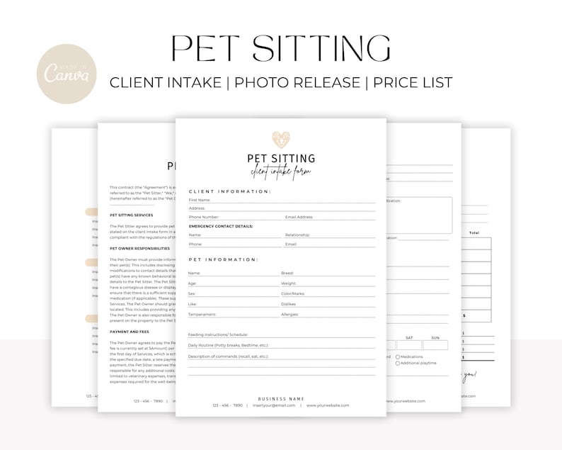 Pet Sitting Service Agreement/contract, Editable & Printable Pet ...