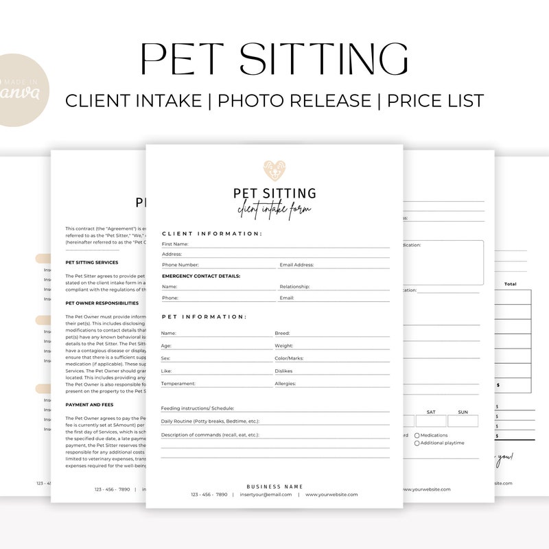 Pet Sitting Forms - Etsy
