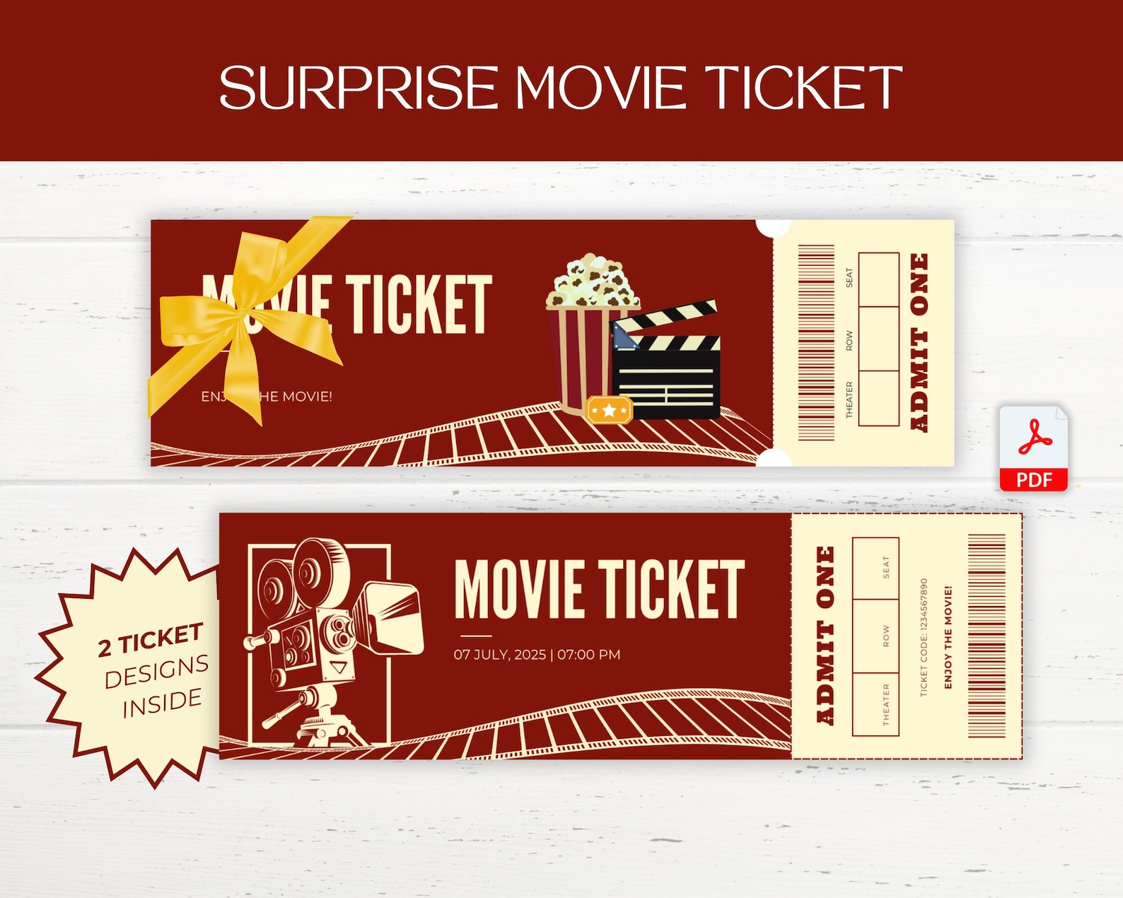 Printable Movie Night Ticket Template, Surprise Movie Invitation ...