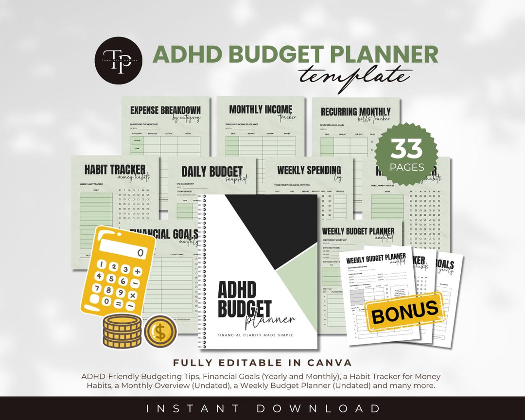 ADHD Budget Planner Template, ADHD Budget Binder, Editable & Printable ...
