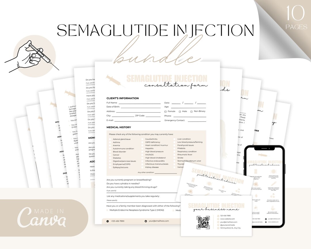 Semaglutide Forms, Fat Loss Injections, Weight Loss Consent, Med Spa ...