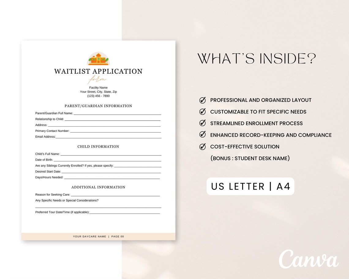 Daycare Waitlist Application Form, Childcare Waitlist Request Form ...