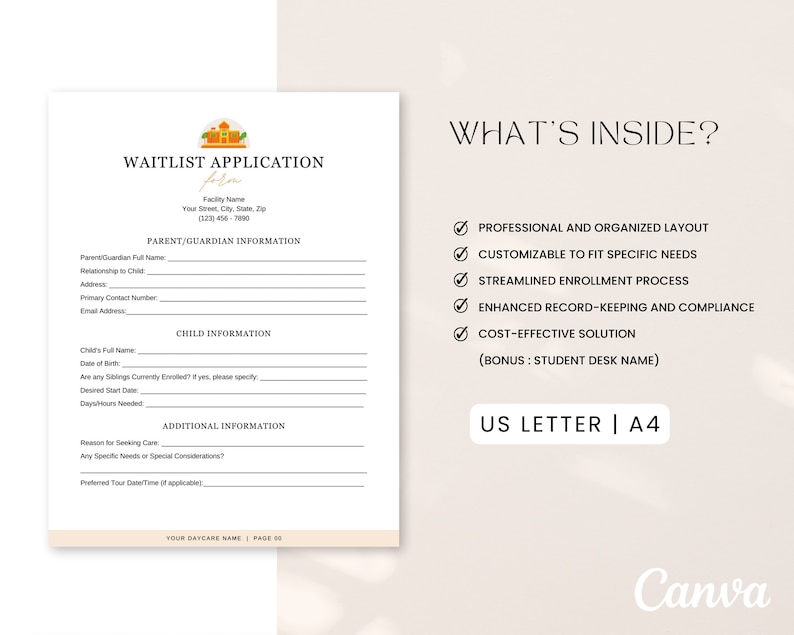 Daycare Waitlist Application Form, Childcare Waitlist Request Form ...