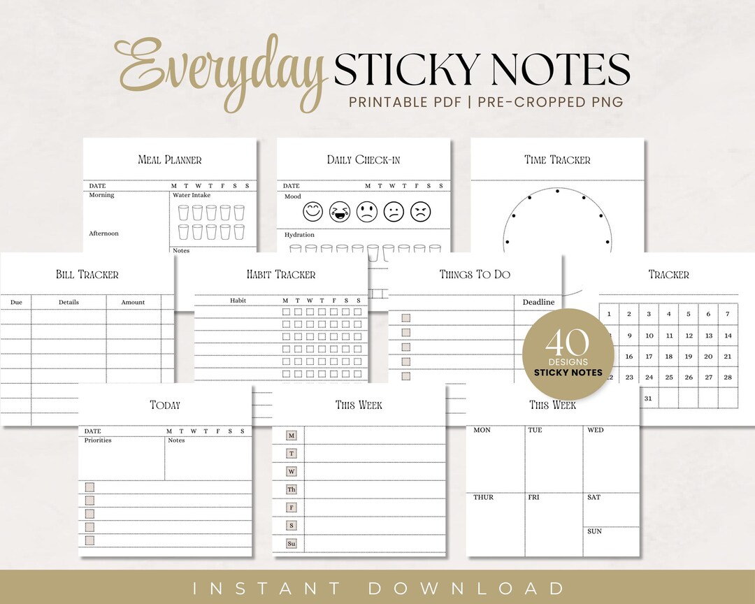 Everyday Sticky Notes Template, Printable Sticky Notes, Printable ...