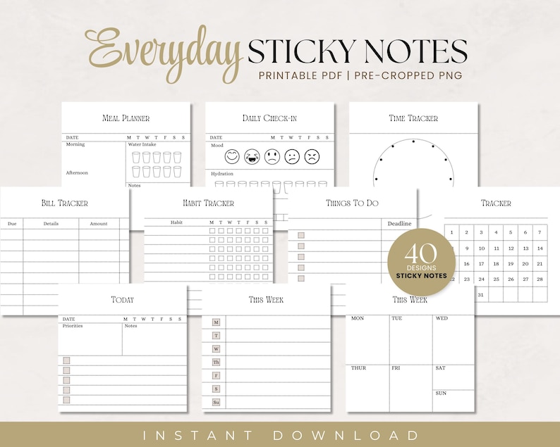 Everyday Sticky Notes Template, Printable Sticky Notes, Printable ...