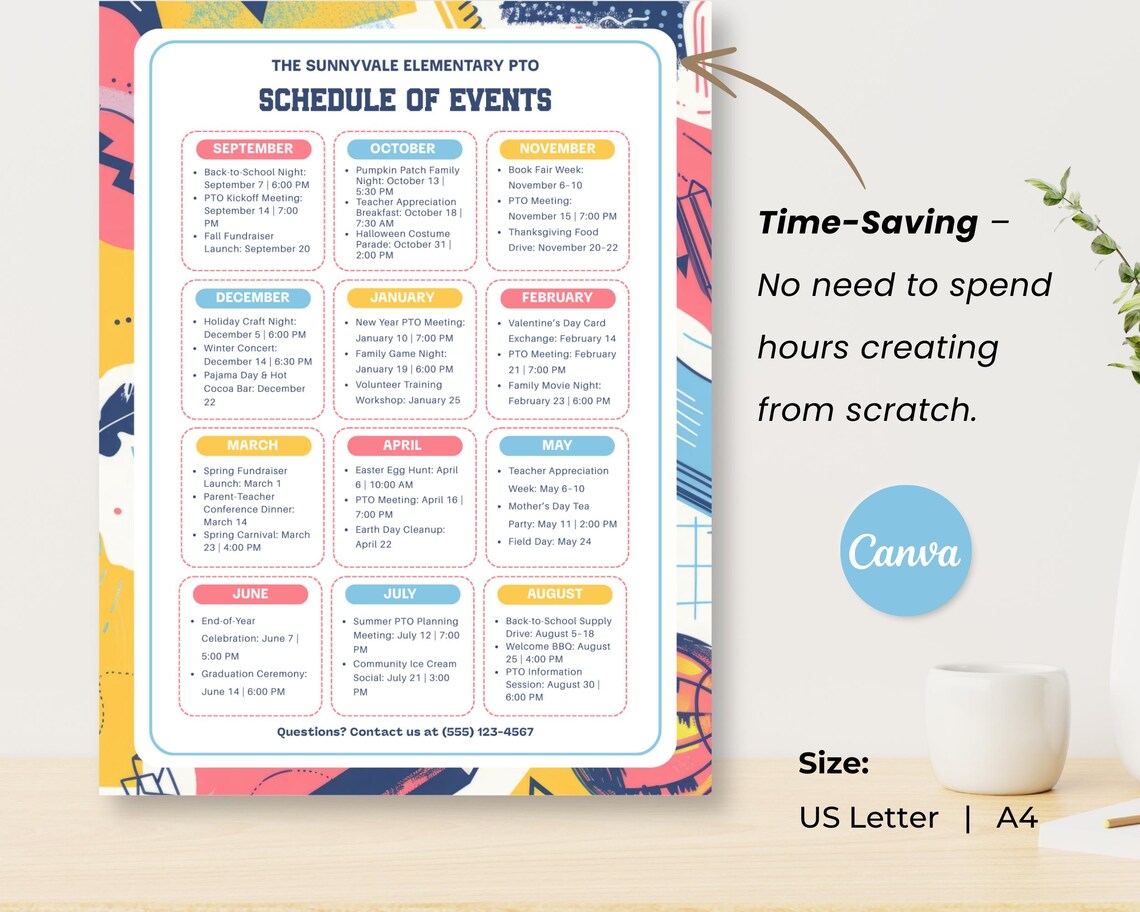 PTA/PTO Calendar of Events Flyer Template, Pta Pto Flyer, School ...