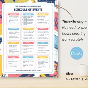 PTA/PTO Calendar of Events Flyer Template, Pta Pto Flyer, School ...