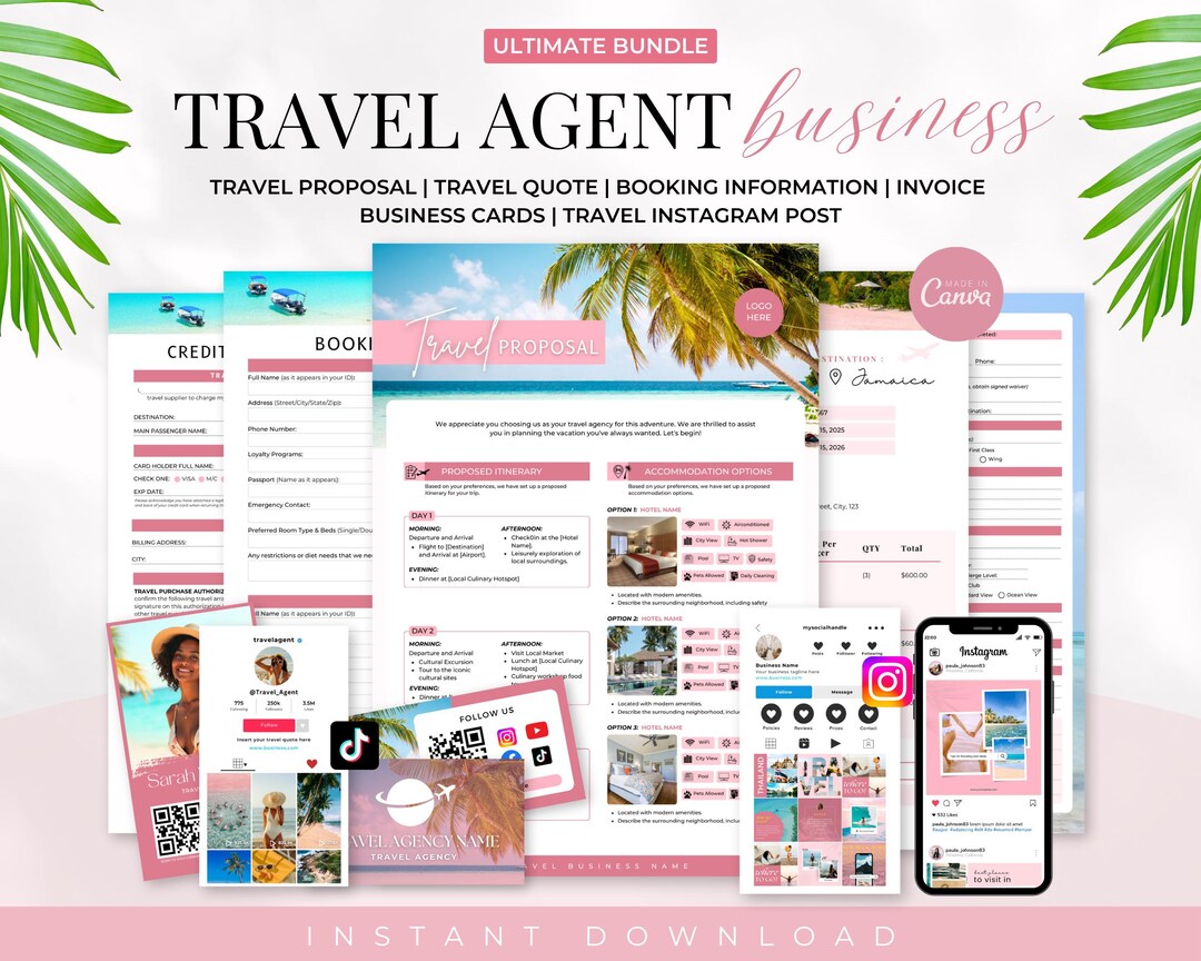 Pink-travel Agent Forms Bundle, Travel Business Forms, Travel Inquiry ...