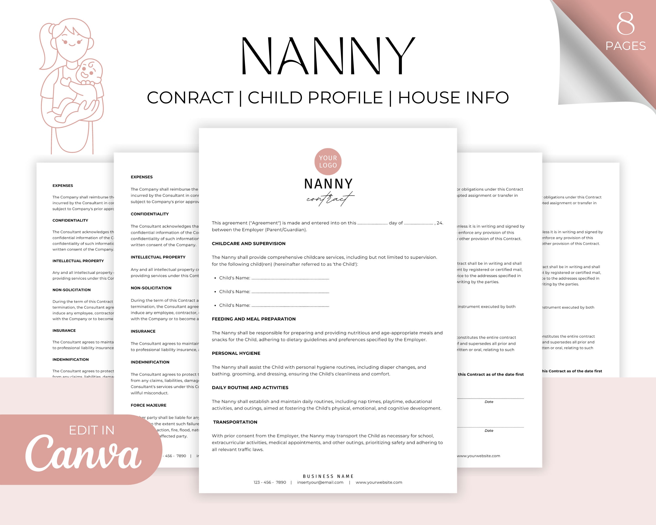Editable Nanny Contract Template, Nanny Agreement Worksheet, Babysitter ...