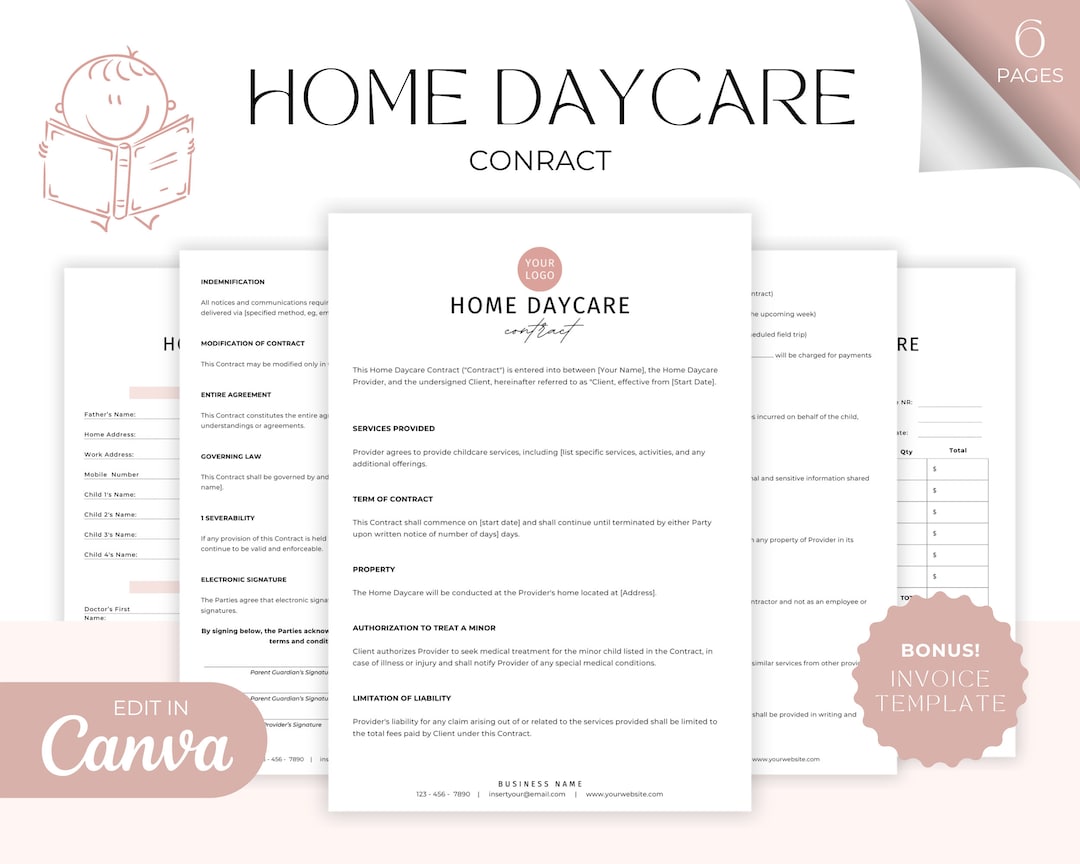 Editable Home Daycare Contract Template, Childcare Forms, Daycare ...
