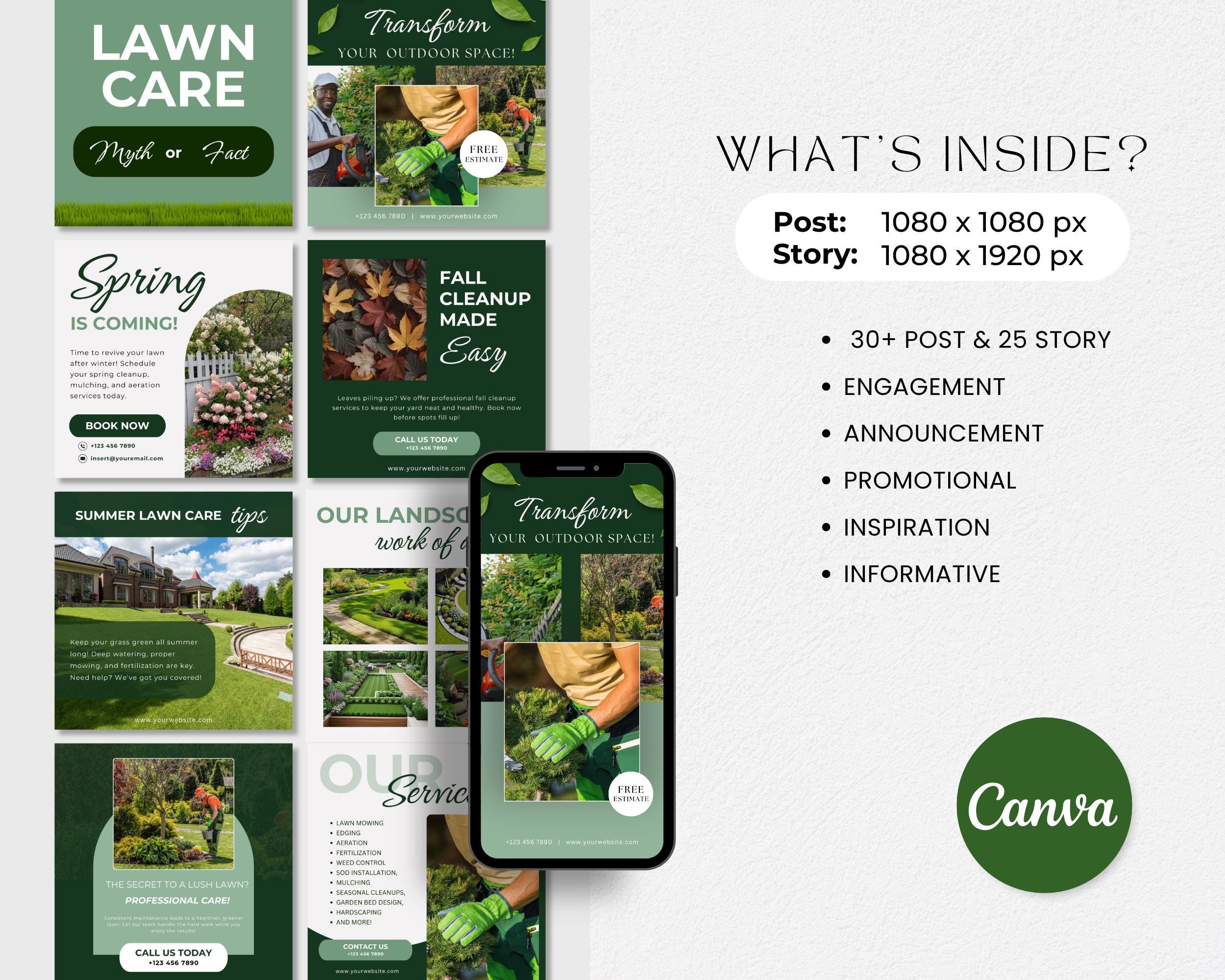 Landscaping & Lawn Care Instagram Post Templates, Yard Services ...