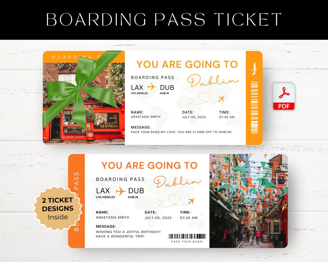 Dublin Ireland Boarding Pass Dublin Trip Gift Ticket, Dublin Surprise ...